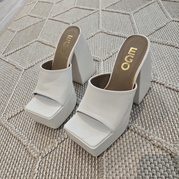 EGO | Shoes | Square Peep Toe Platform Block Heel In White | Poshmark